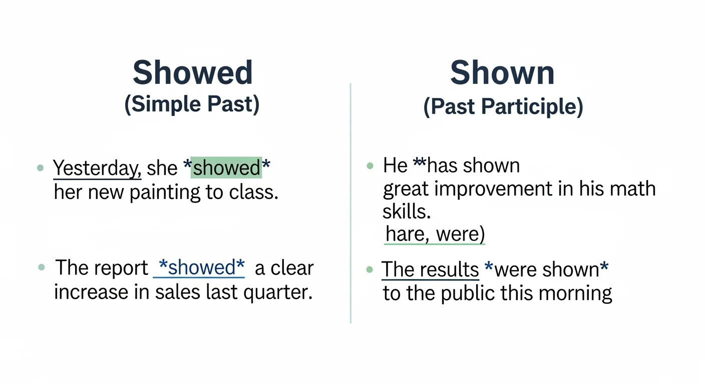 Shown vs Showed: Differences & Correct Usage(2026)